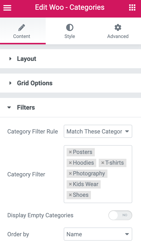 Categories Woocommerce Elementor Widgets