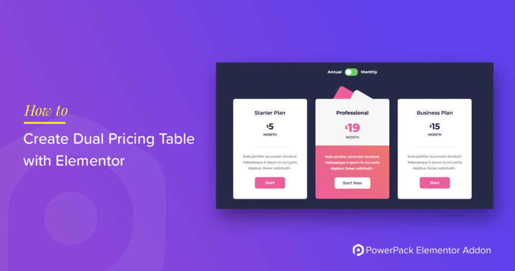Create a Dual/Variable Pricing Table with Elementor Page Builder